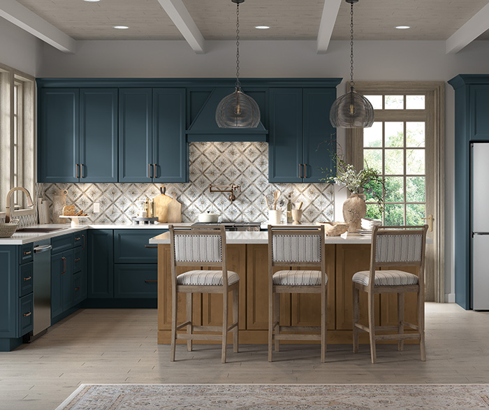 Baker Blue Slate & Tiki Woodtone Kitchen Cabinets | Thomasville Cabinetry