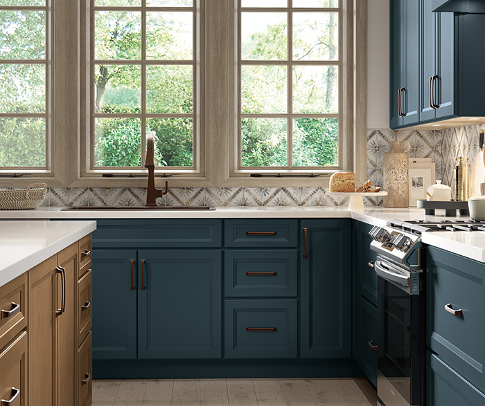 Baker Blue Slate & Tiki Woodtone Kitchen Cabinets | Thomasville Cabinetry